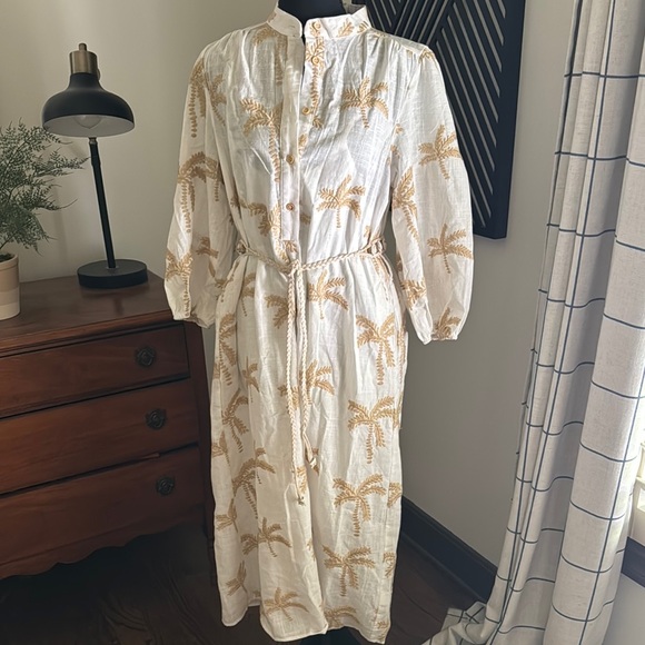 Ellison | Dresses | Ellison Ivory And Gold Palm Midi Dress Large | Poshmark